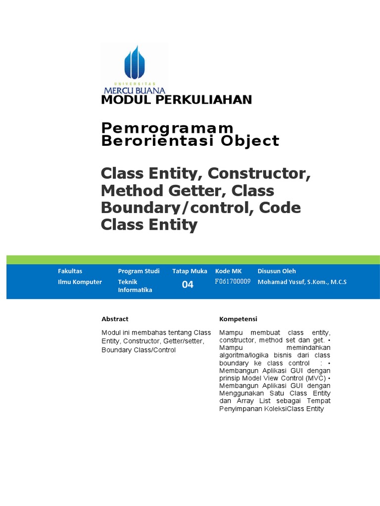 Modul OOP: Class, Constructor, Getter/Setter | PDF