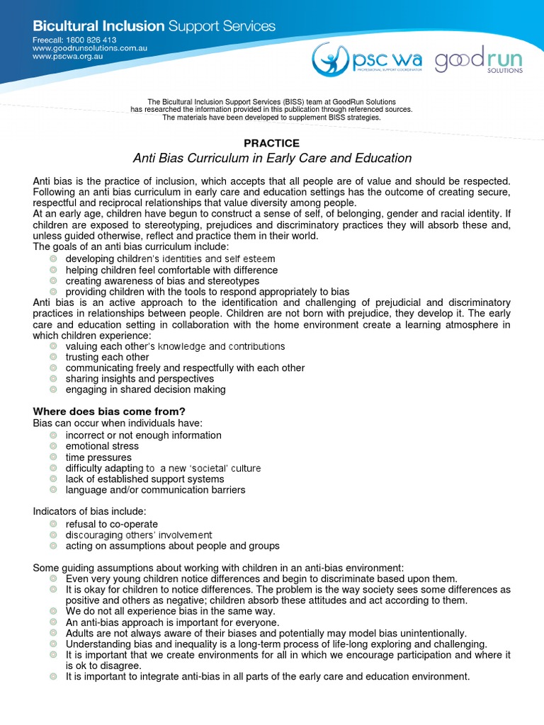 Anti Bias Curriculum in Early Care and Education: Practice | Download ...