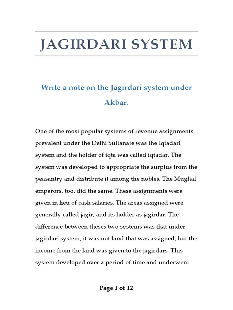 Jagirdari System | PDF