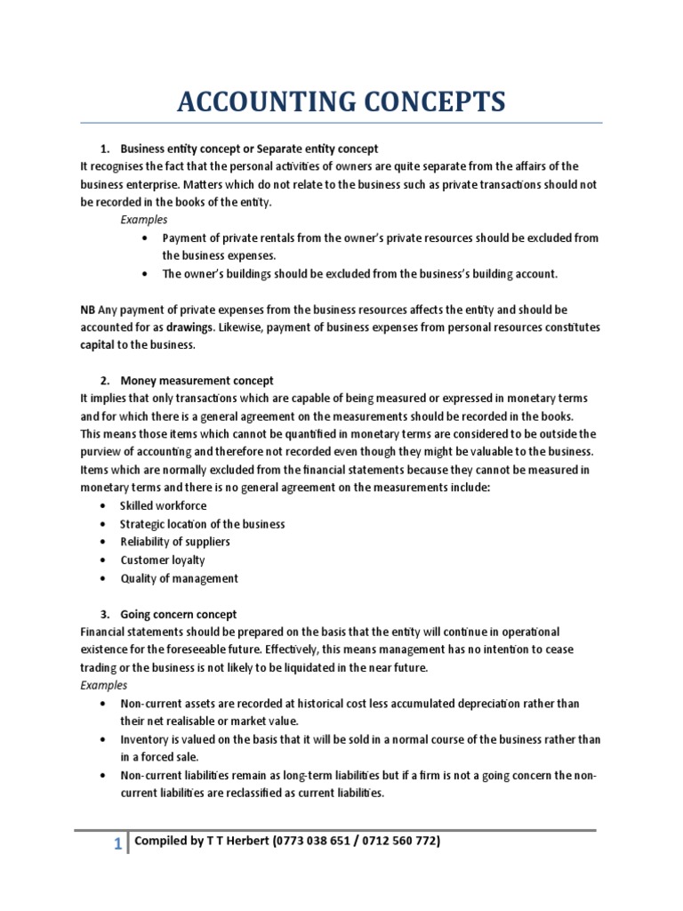 Accounting Concepts: 1. Business Entity Concept or Separate Entity ...