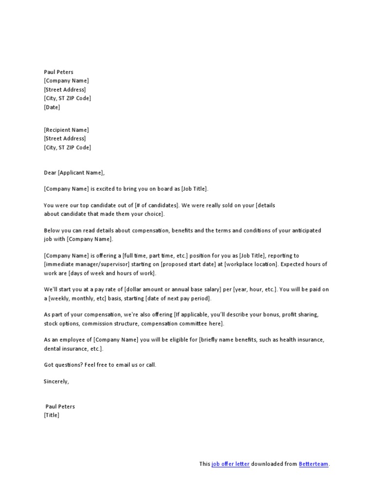 Informal Job Offer Email Template Download 20170818 | PDF