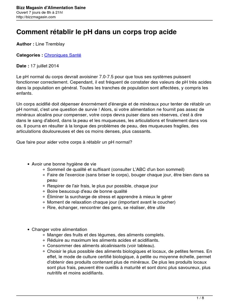 Comment Retablir Le PH Dans Un Corps Trop Acide PDF | PDF | Sirop | Légumes