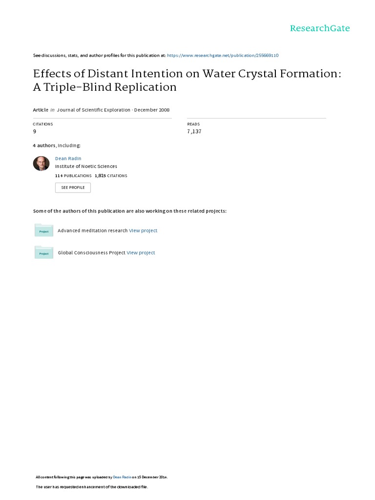 Effects of Distant Intention On Water Crystal Form PDF | PDF | Weighted Arithmetic Mean | Experiment