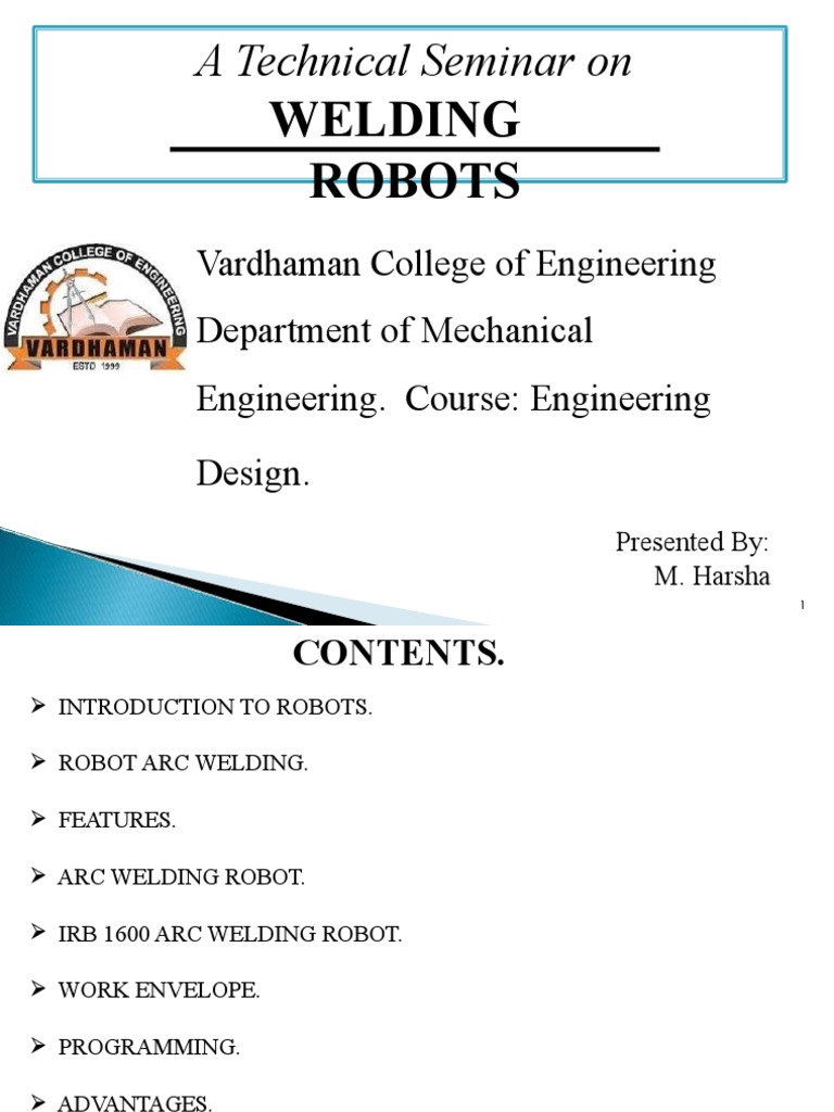 A Technical Seminar On: Welding Robots | PDF | Welding | Construction
