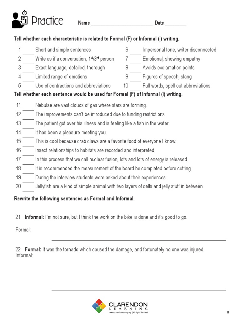 Practice Formal and Informal Writing | PDF | Communication | Human ...