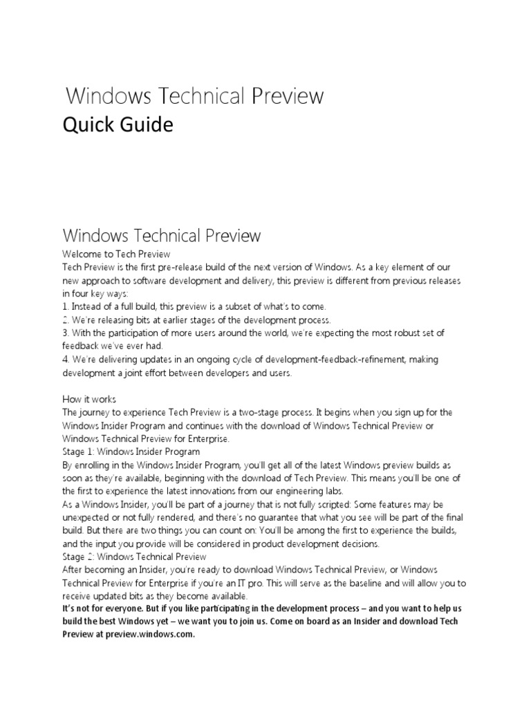Windows Tech Preview Guide | PDF