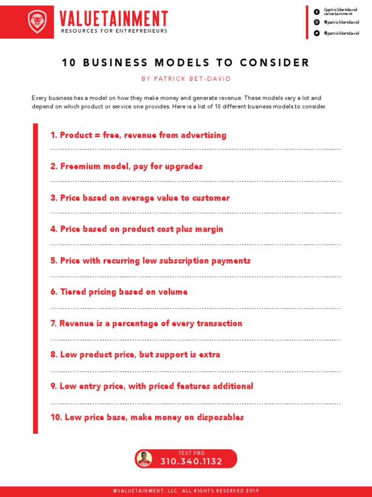 10 Business Models Valuetainment | PDF