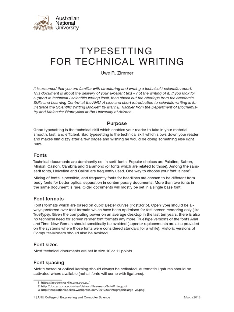 T Ypeset Ting For Technical Writing: Purpose | PDF | Typefaces | Paragraph