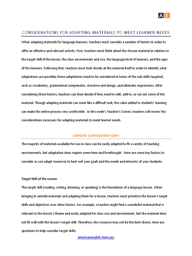 Adapting Language Materials for Learners | PDF | Learning | Teachers