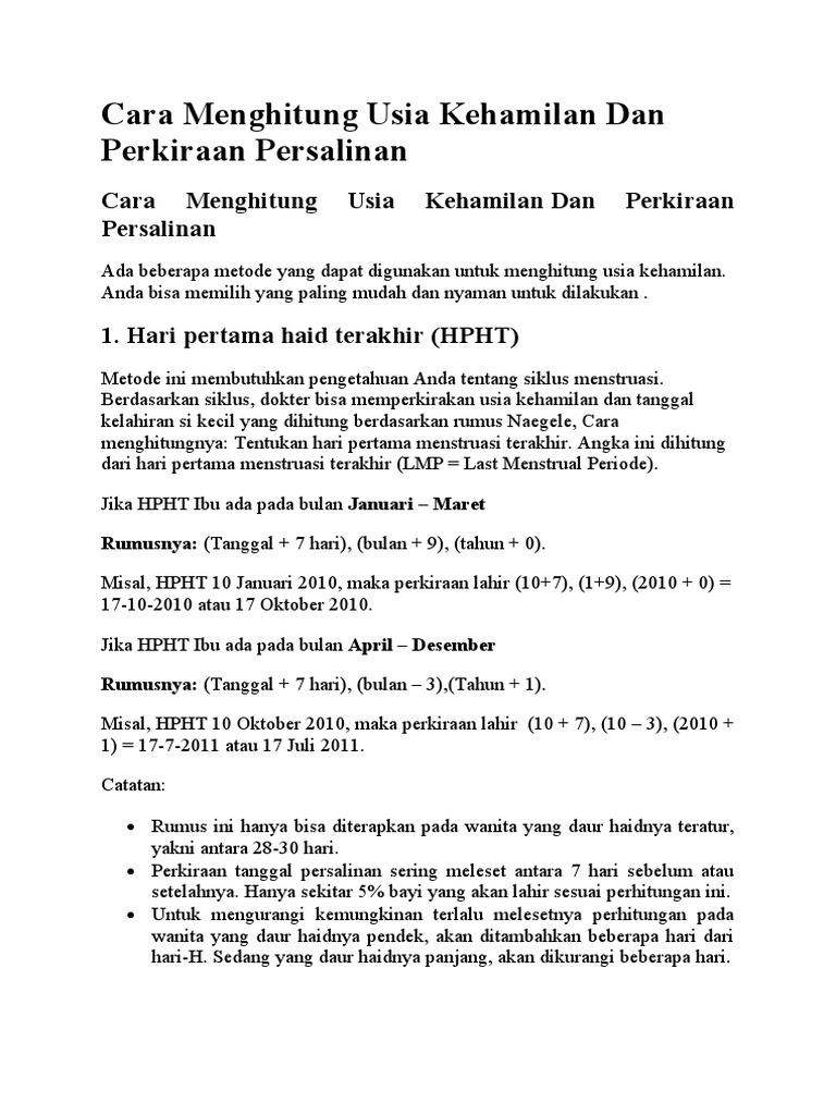 Cara Menghitung Usia Kehamilan Dan Perkiraan Persalinan | PDF ...