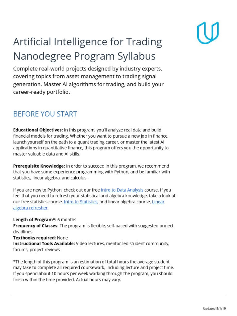 AI For Trading Learning Nanodegree Program Syllabus | PDF