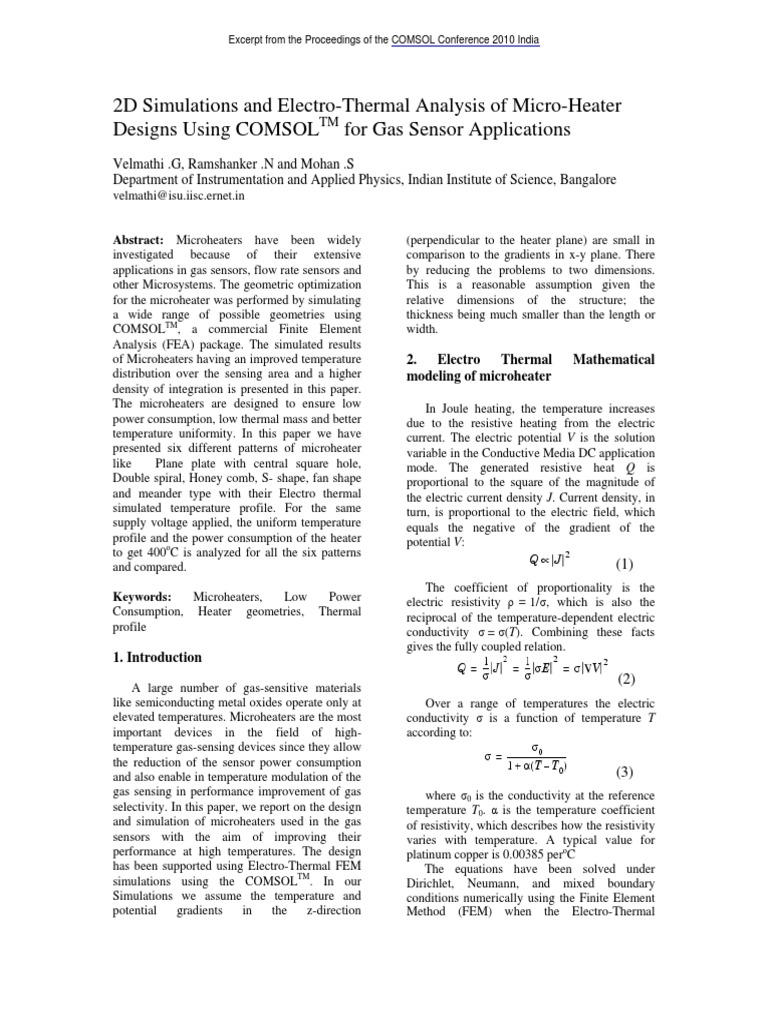 2D Simulations and Electro-Thermal Analysis of Micro-Heater Using ...
