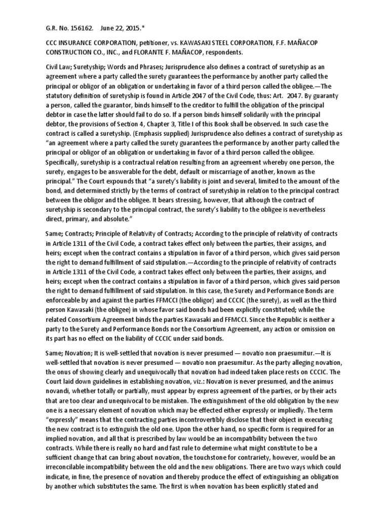 Suretyship and Novation in Civil Law | PDF | Guarantee | Surety Bond