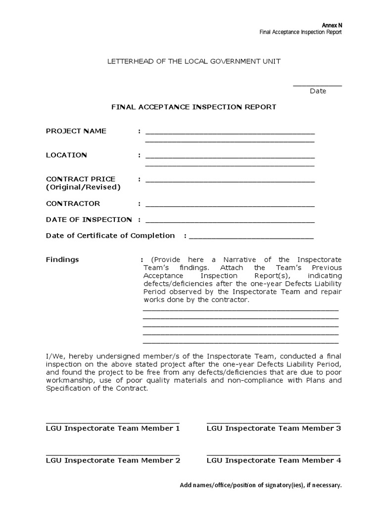 Annex N - Final Acceptance Inspection Report12 | PDF | Business