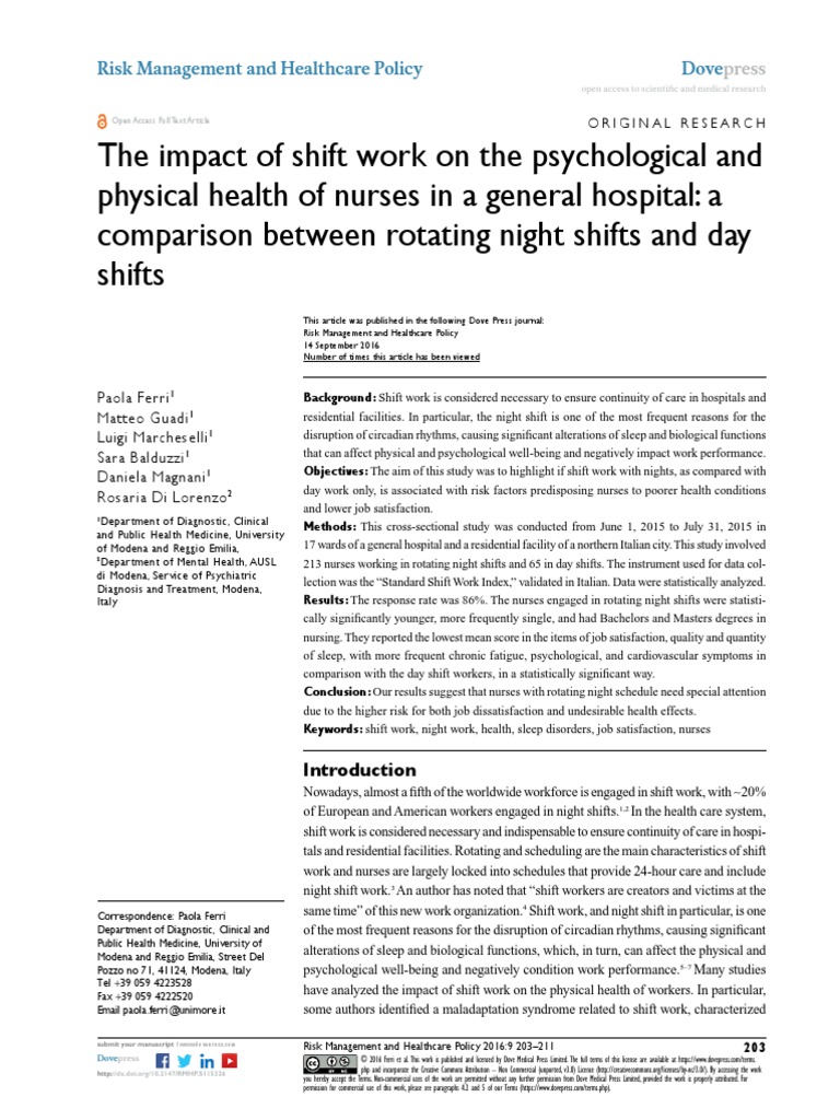 The Impact of Shift Work On The Psychological and | PDF | Shift Work ...
