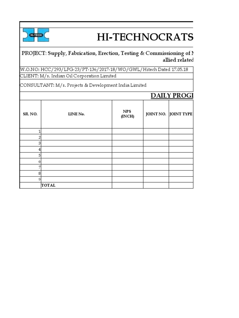 Progress Report for the Fabrication and Installation of a Piping System ...