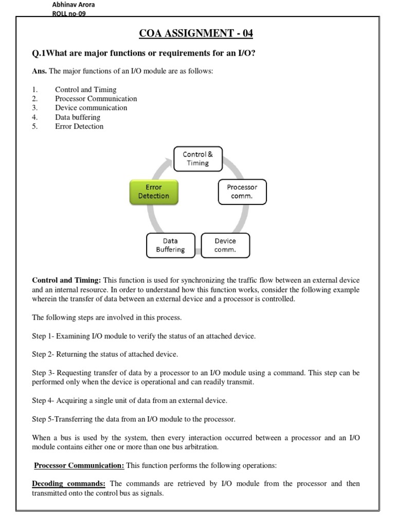 Coa Assignment - 04: Q.1What Are Major Functions or Requirements For An I/O? | PDF | Input ...