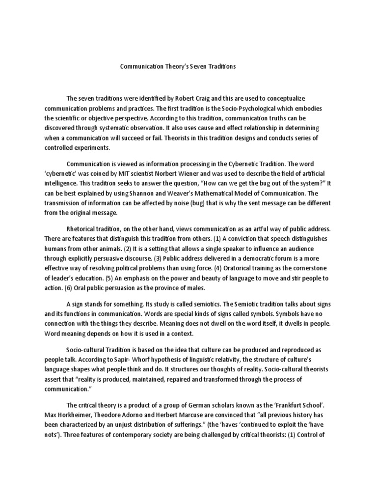 Traditions of Communication Theory | PDF | Critical Theory | Communication