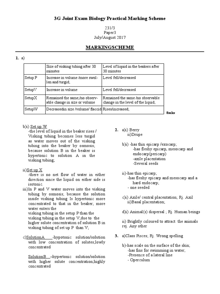 3G Joint Exam Biology Practical Marking Scheme | PDF | Science | Botany