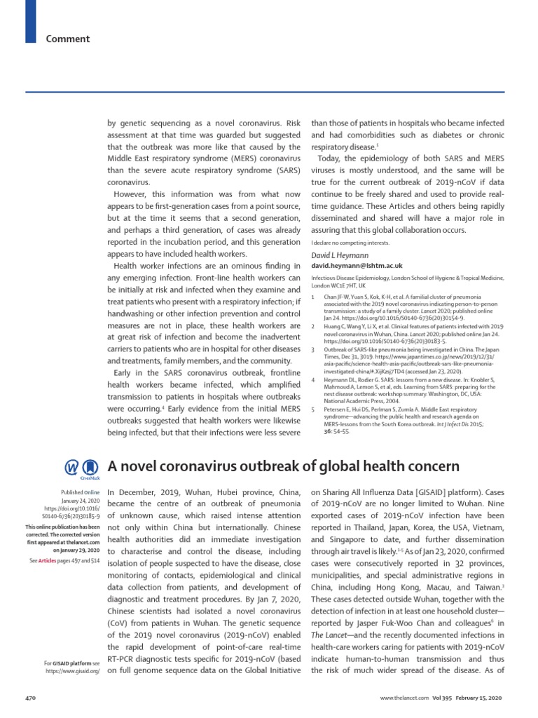 A Novel Coronavirus Outbreak of Global Health Concern: Comment | PDF ...