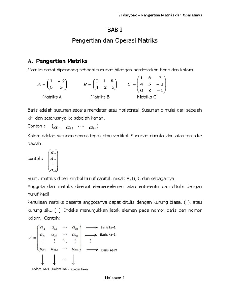 Pengertian dan Operasi Matriks | PDF