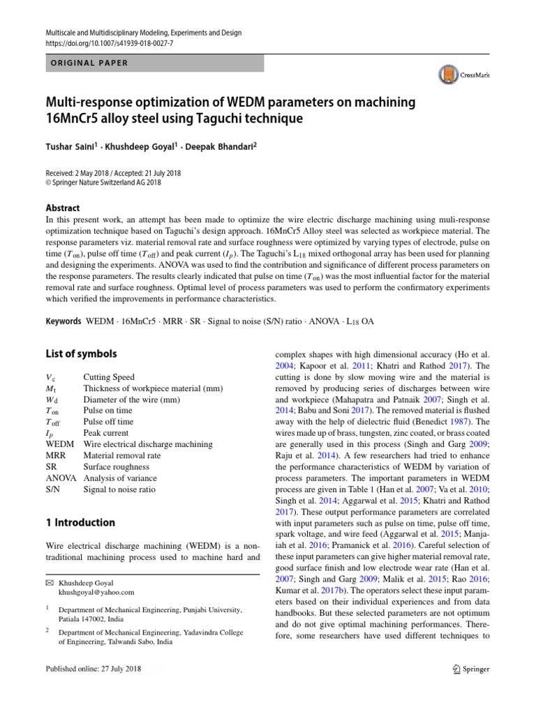 Multi Response Optimization Of Wedm Parameters On Machining 16mncr5 Alloy Steel Using Taguchi