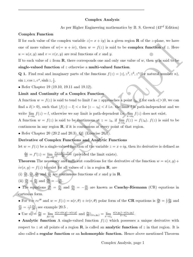 BSMA-402 Complex Analysis PDF | PDF | Holomorphic Function | Mathematical Objects