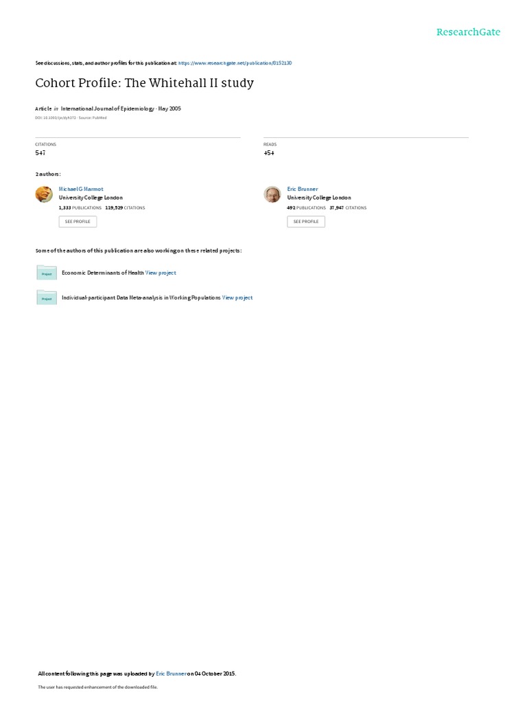 Cohort Profile The Whitehall II Study | PDF | Cohort Study | Epidemiology