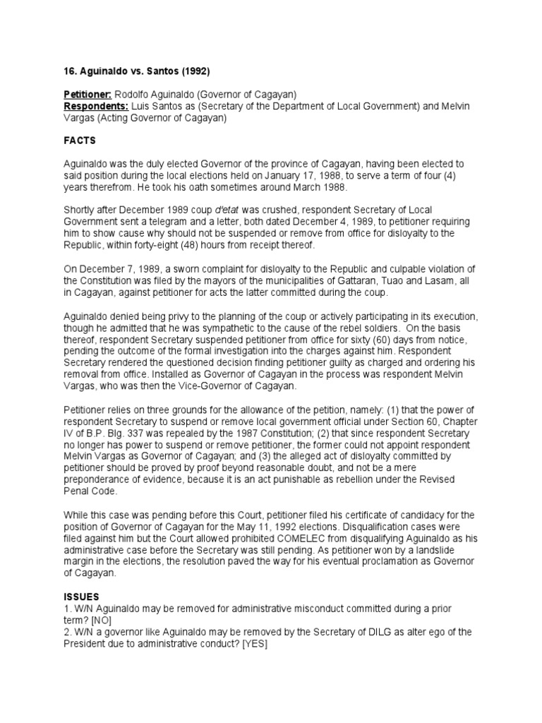 Aguinaldo v. Santos | PDF | Government Information | Public Sphere