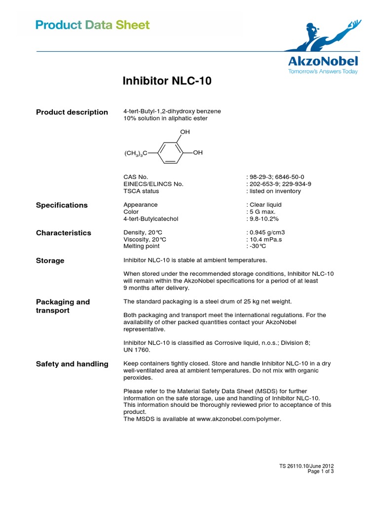 Inhibitor NLC-10: Product Description | PDF | Hydrogen Peroxide | Density