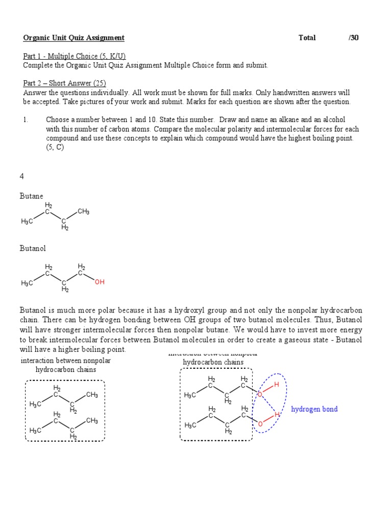 Organic Chemistry Quiz: Alkanes & Polarity | PDF | Chemical Polarity ...