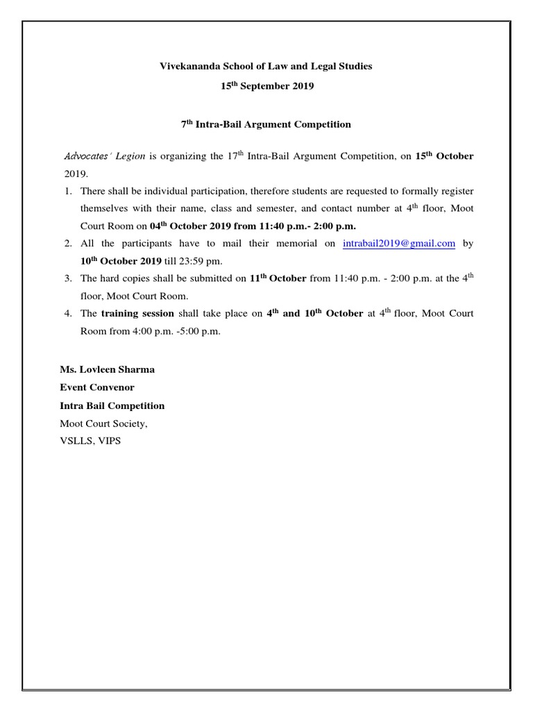 17th Intra-Bail Argument Competition | PDF | Law