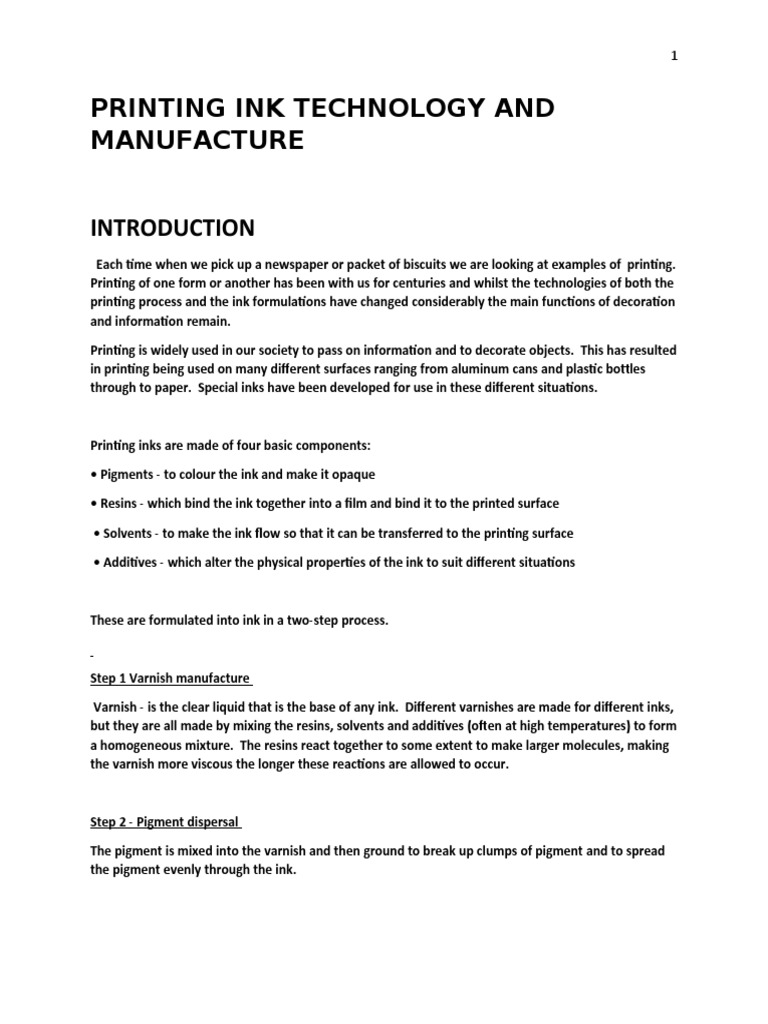 Printing Ink Manufacturing Process | PDF | Ink | Varnish