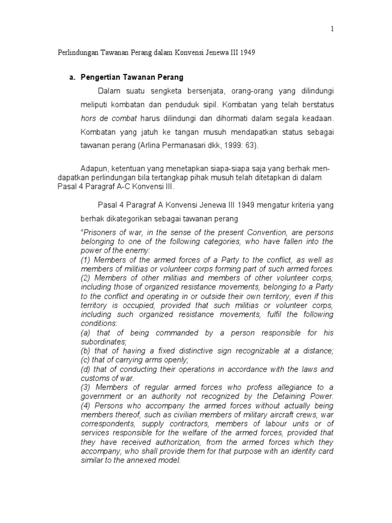 Perlindungan Tawanan Perang Dalam Konvensi Jenewa III 1949 | PDF ...