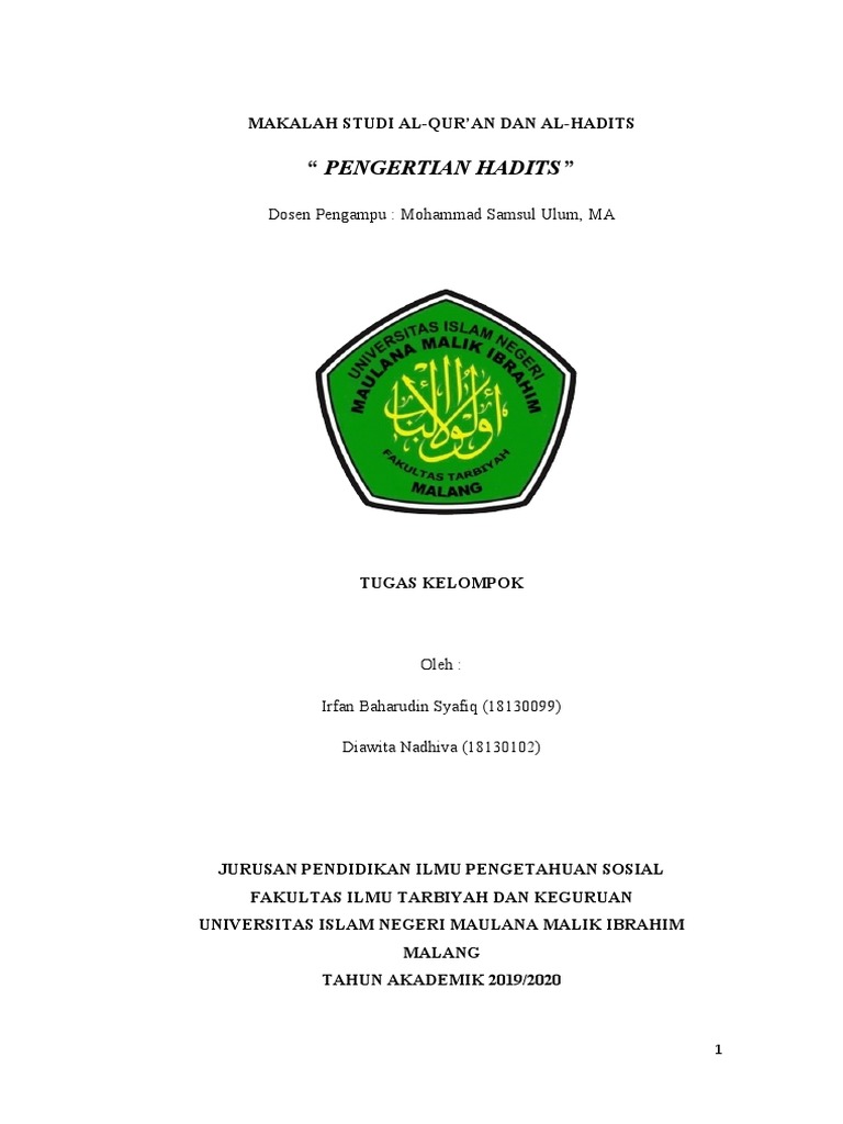 Makalah Pengertian Hadiss | PDF | Agama & Spiritualitas
