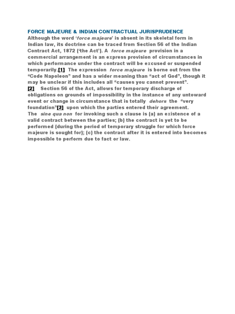 Force Majeure in Indian Contracts | PDF | Law