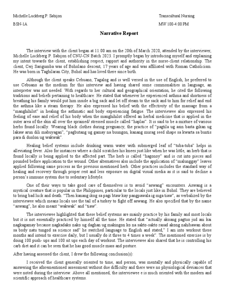 Narrative Report | PDF | Medicine | Health Care