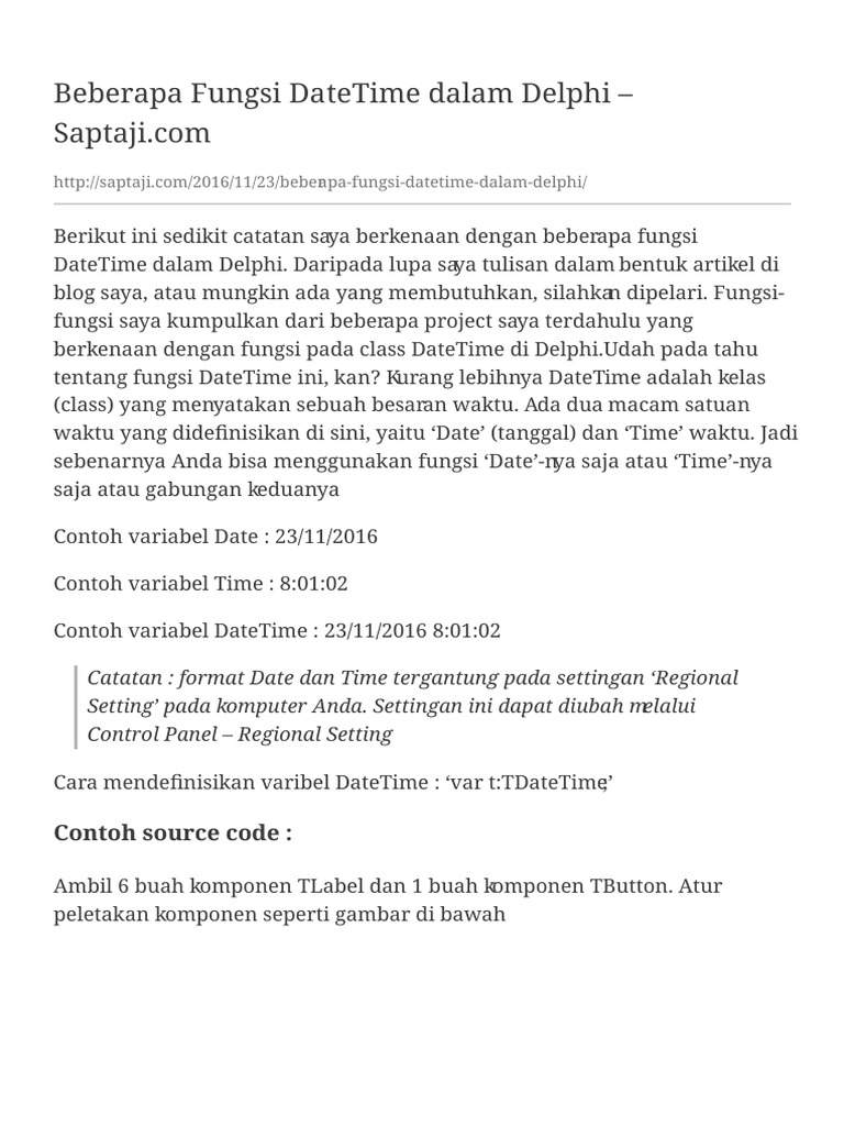 Beberapa Fungsi DateTime Dalam Delphi - Saptaji - Co+ - 1583571144251 PDF | PDF