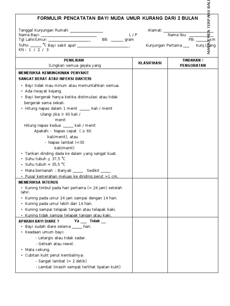 Formulir Pencatatan Bayi Muda Umur Kurang Dari 2 Bulan | PDF