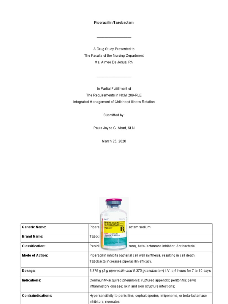 Piperacillin Tazobactam Drug Study | PDF | Penicillin | Medical Specialties