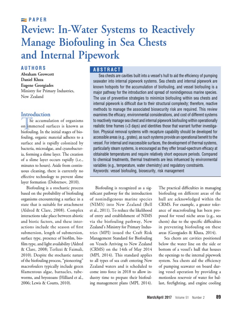 Review: In-Water Systems To Reactively Manage Biofouling in Sea Chests ...