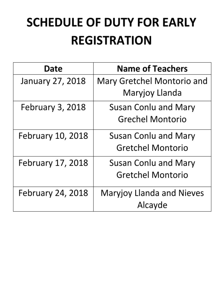 Schedule of Duty | PDF