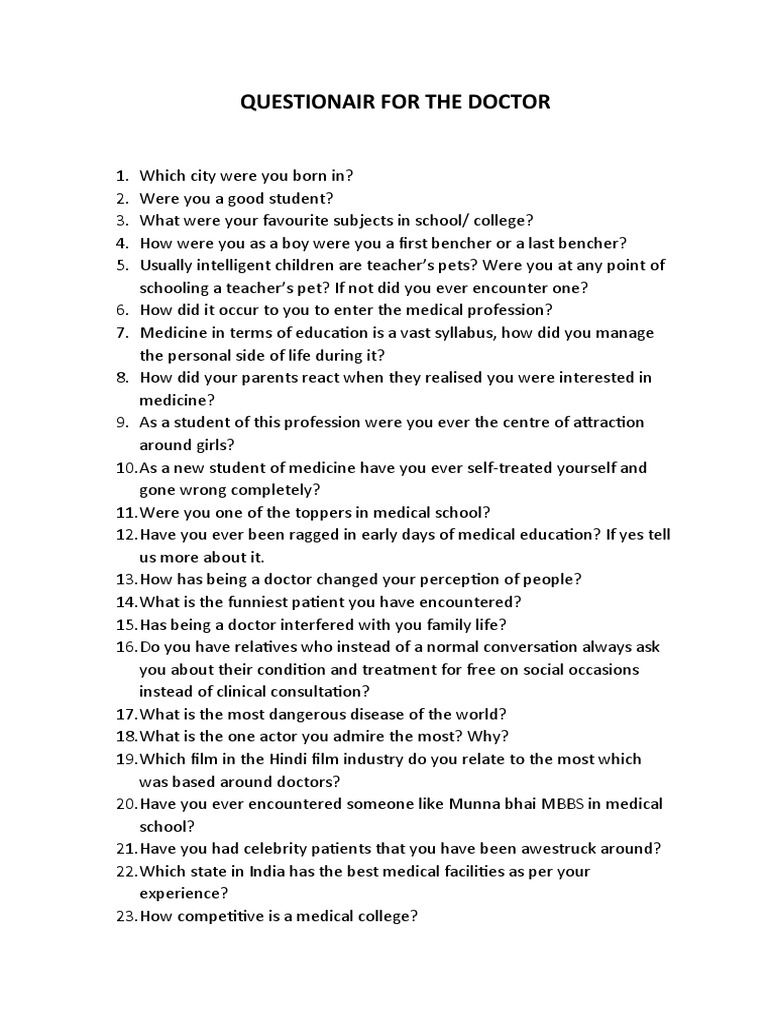 Doctor Questionnaire | PDF | Physician | Health Care