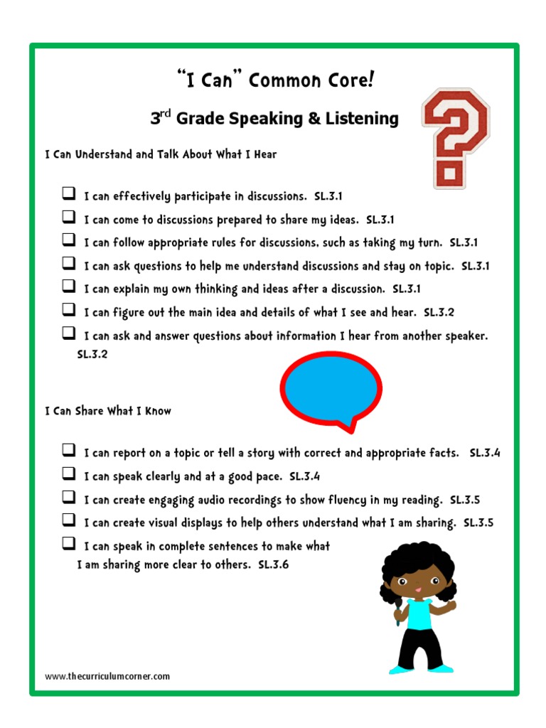 "I Can" Common Core!: 3 Grade Speaking & Listening | PDF