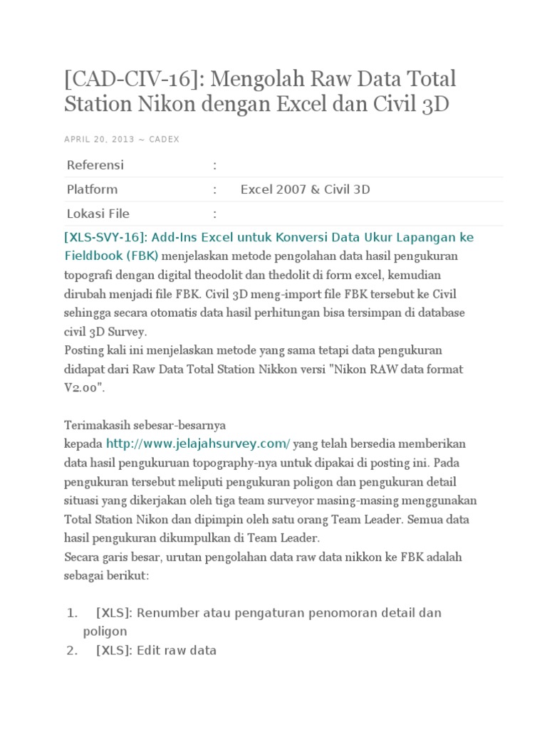 Pengolahan Data Total Station di Excel | PDF