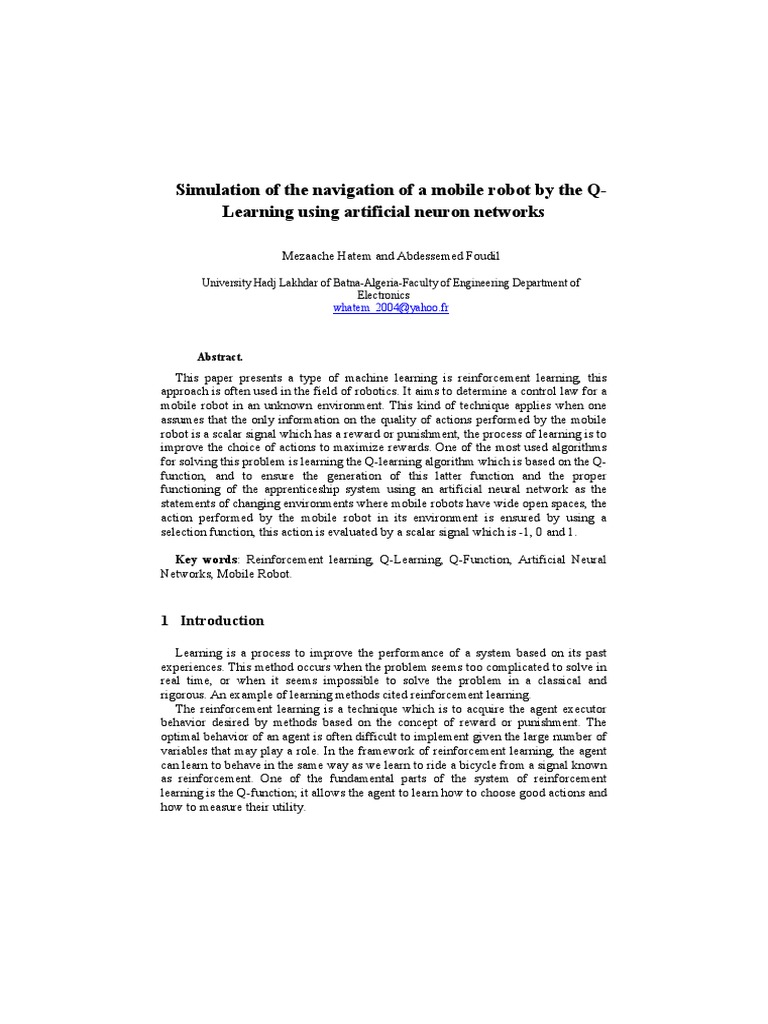 Simulation of Mobile Robot Navigation Using Q-Learning Reinforcement ...