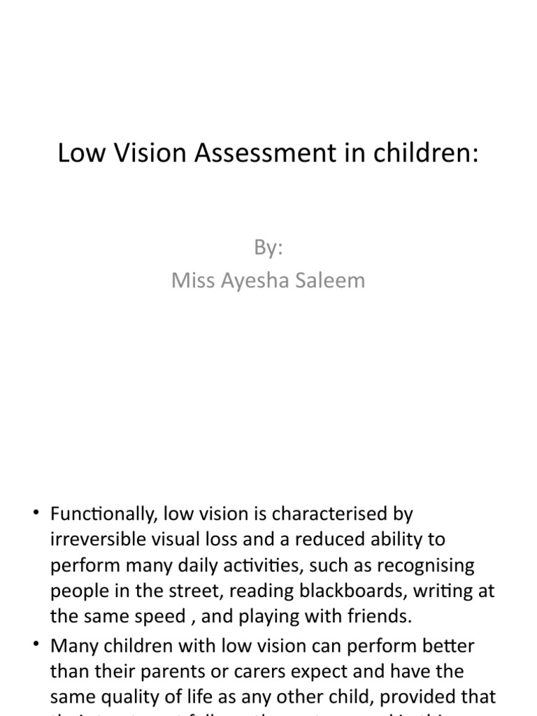 Low Vision Assessment in Children Guide | PDF | Visual Impairment ...