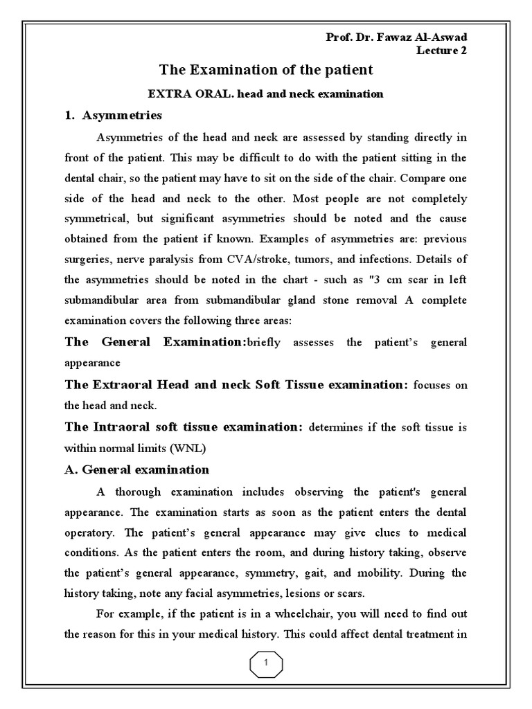 Extra Oral Examination | PDF | Immunology | Health Sciences