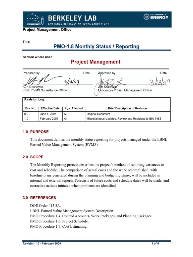 PMO-1.8 Monthly Status-Reporting PDF | PDF | Project Management | Business