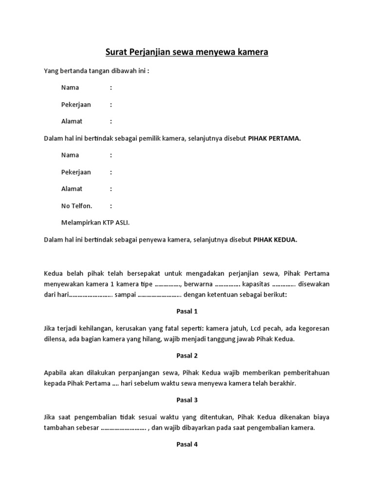 Surat Perjanjian Sewa Menyewa Kamera | PDF